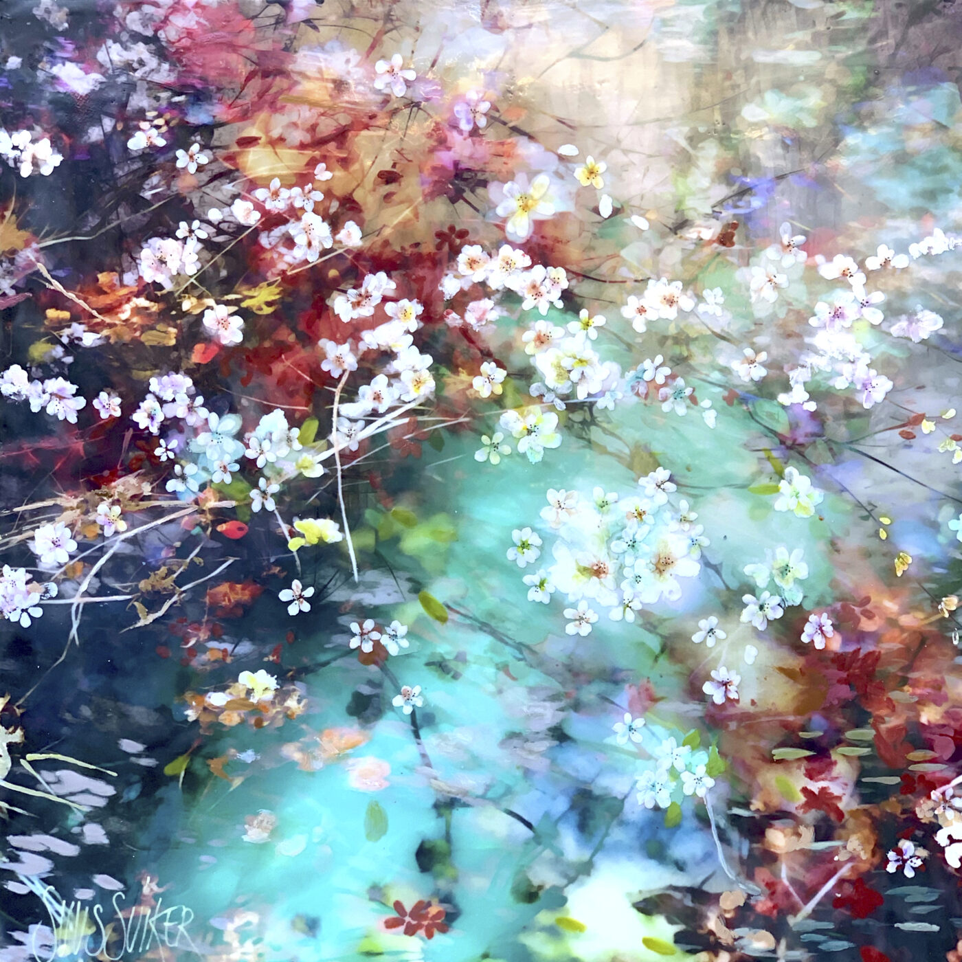Blossom painting in beeswax by Suus Sugar at Sille Gallery